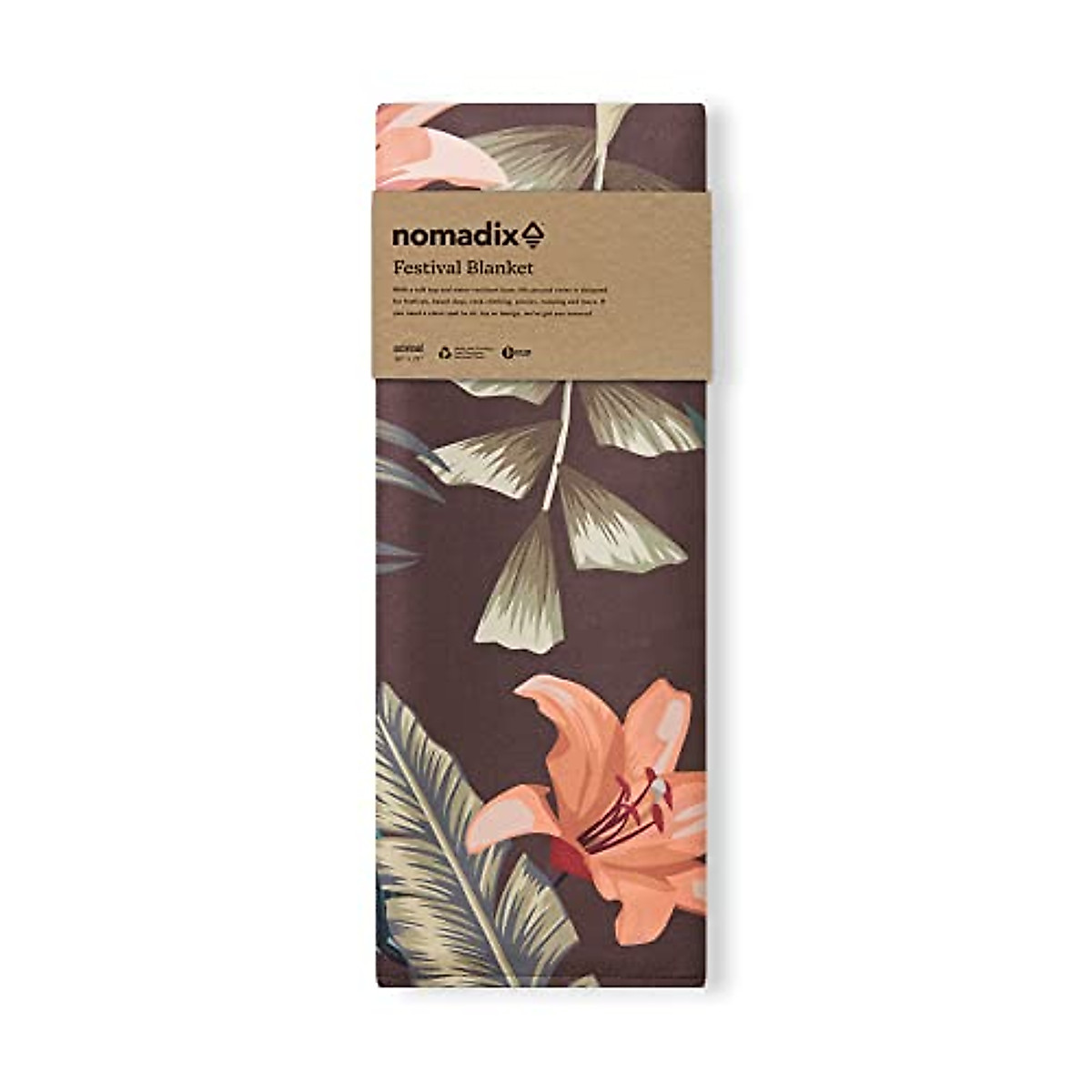 Nomadix Festival Blanket - Perfect for Picnics, Camping, & Lawn Seating - Plush Top & Water Resistant Base - Made with Post Consumer Recycled Materials - Palms Night - 60x70