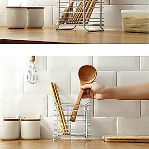 ceramic Utensil Caddy Iron Chopsticks Holder， Hanging Cutlery Drying Basket Draining Chopsticks Rack， Tableware Organizer Pen Holder chopstick holder (Color : Black)