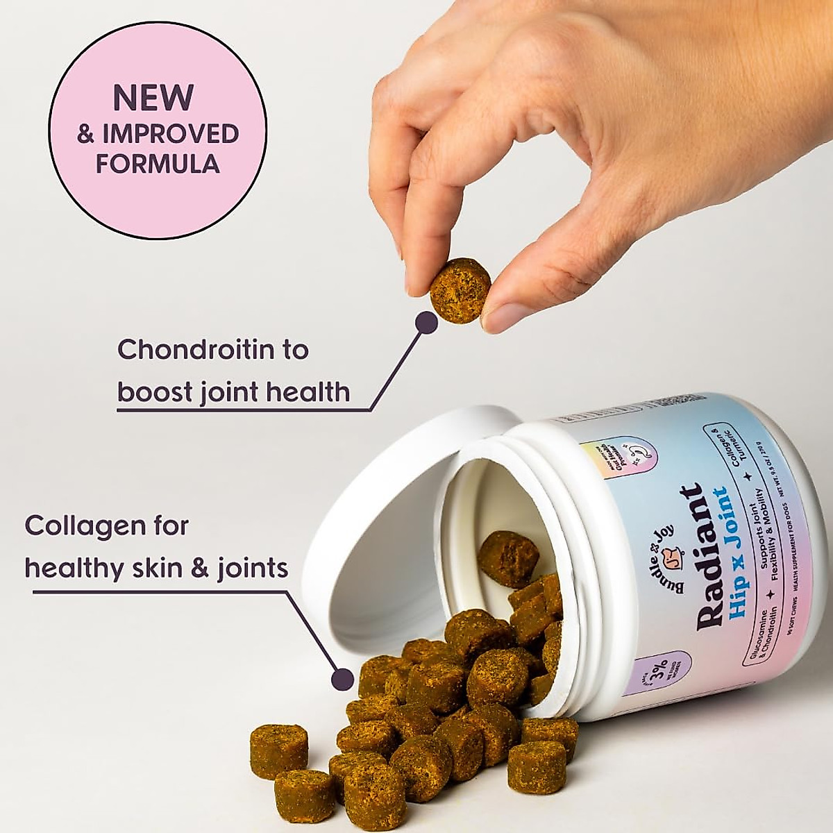 Bundle x Joy Radiant Hip and Joint Support Supplement for Dogs, 90 Soft Chews, Glucosamine Chondroitin for Dogs with Collagen, Turmeric, MSM, Colostrum, Helps Support Mobility and Flexibility