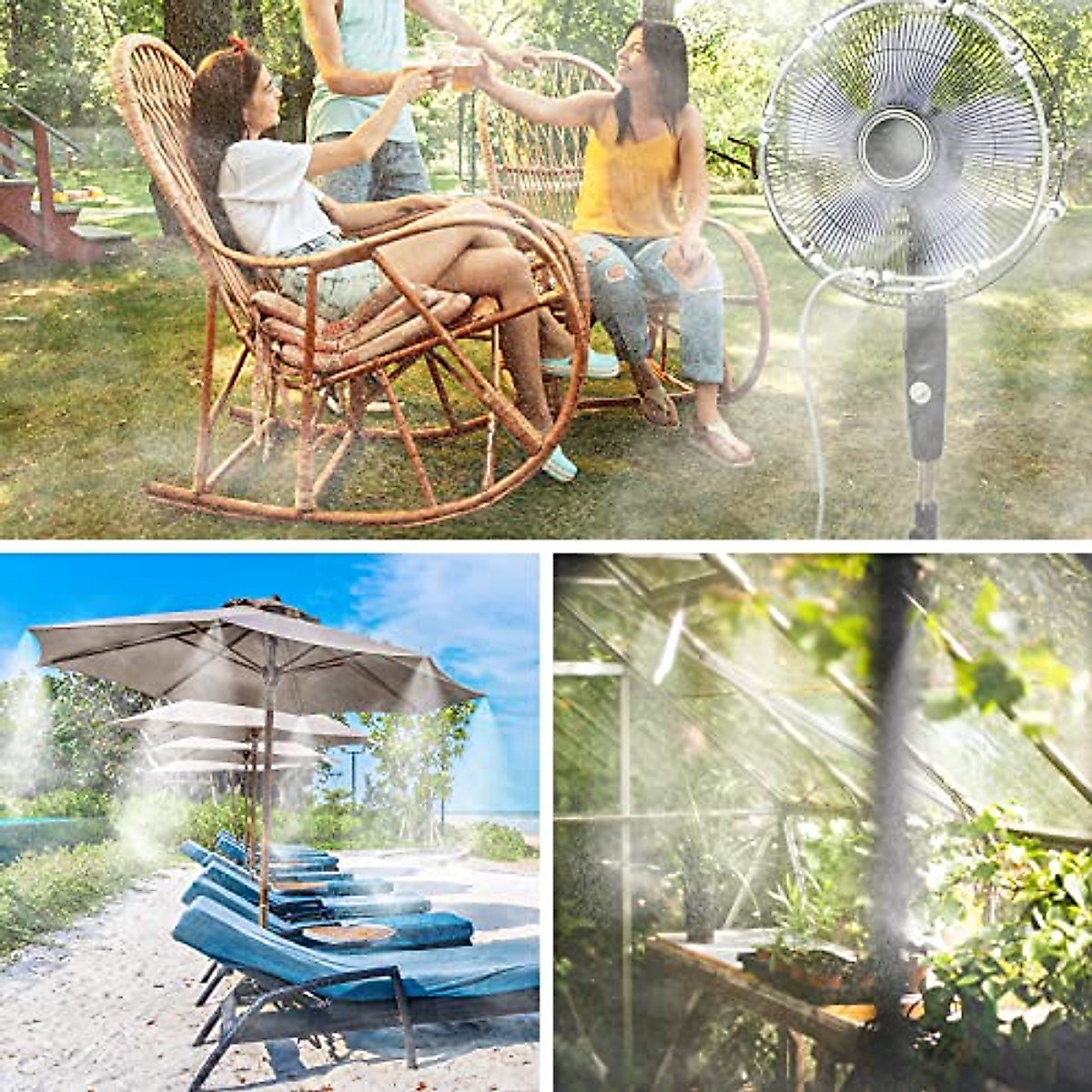 LINEX Misting Cooling System, 50FT Misting Line,8 Mist Nozzles Outdoor Misters for Outside Patio Parasol Garden Greenhouse Trampoline for Waterpark