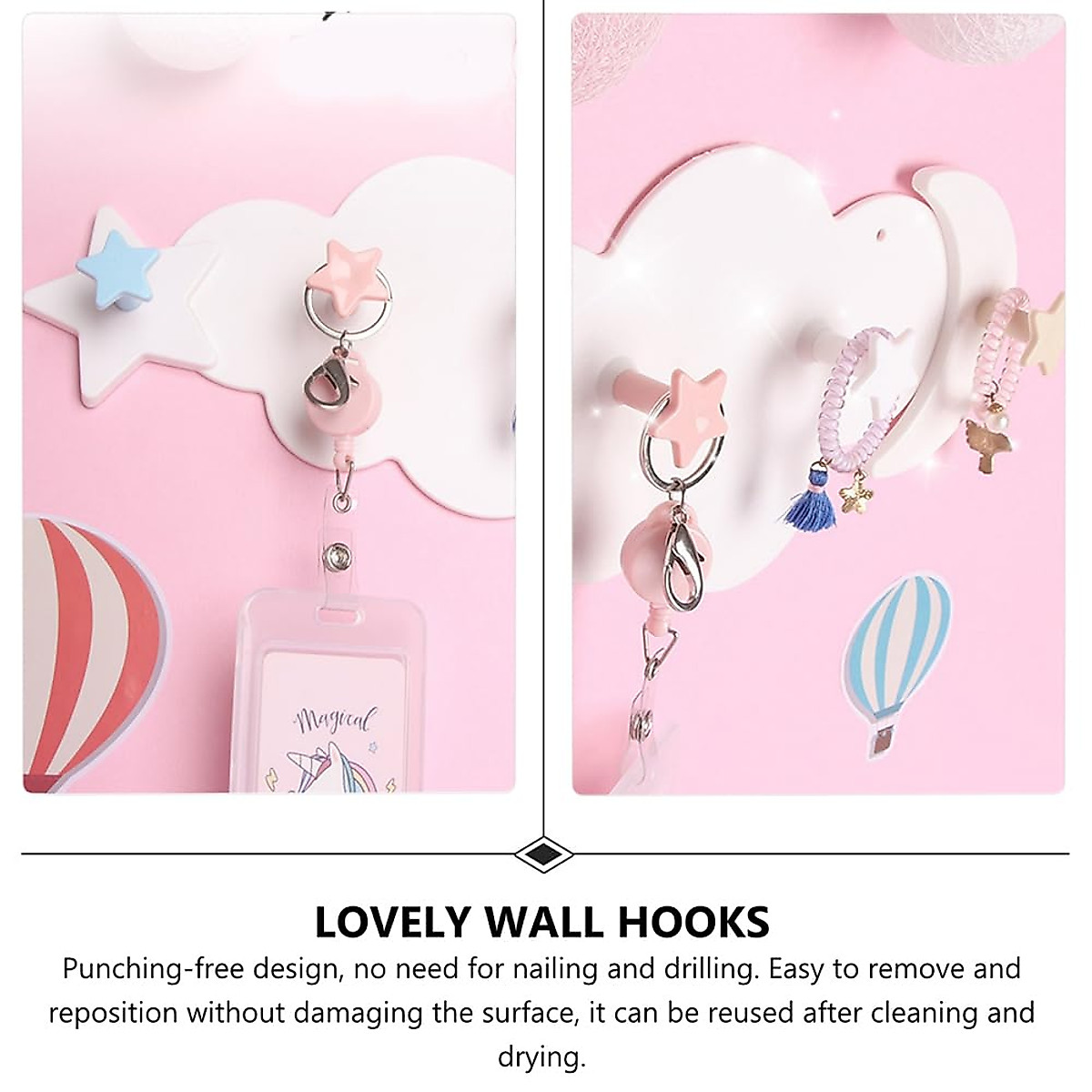 Unomor 2pcs Star Moon Hook Entryway Organizer Cute Wall Hooks Coat Hanger Wall Mount Coat Hooks Bathroom Hooks Towels Small Sticky Hooks Towel Rack White The Clouds Nightgown Plastic