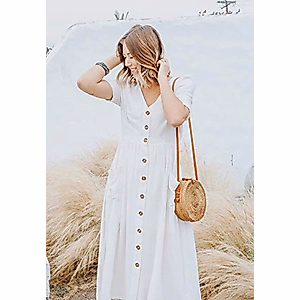 Girl and Cat Handmade Round Straw Rattan Crossbody Bag for Women with Shoulder Leather Strap (Leather buckle)