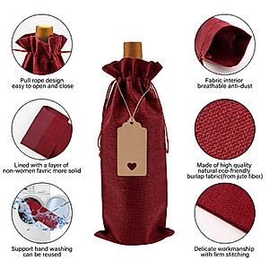 Burlap Wine Bags for Wine Bottles Gifts - 12Pcs Burlap Wine Gift Bags with Drawstrings, Tags & Ropes, Reusable Bottle Gifts Bag for Wedding, Christmas, Wine Party, Travel, Home Storage