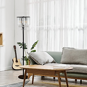 Beaysyty Floor Lamp - Modern Standing Lamp with Foot Pedal,Crystal Stand Up Lights for Living Room, Bedroom, Office, Contemporary LED Black Tall Pole Light Indoor - 3 Lights