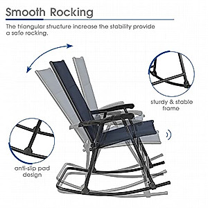 NATURAL EXPRESSIONS Folding Patio Rocking Chairs,Outdoor Oversized Textilene & 3D Mesh Fabric Rocker with High Back Hard Armrest,Portable Rocking Chair for Garden, Backyard, Porch, 300lb