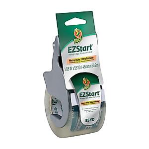 Duck EZ Start Packaging Tape, Single Roll with Dispenser, Clear Packing Tape for Mailing, Moving, Shipping & Storage, Quiet Easy Start Tape for Boxes & Shipping, 1.88 In. x 55.5 Yd. (1259457)