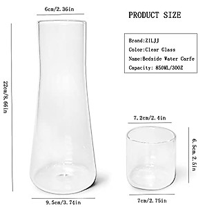 ZILJJ Clear Bedside Water Carafe Set with Tumbler Glass for Bedroom, Bedside Night Water Carafe Set with Glass, Mouthwash Decanter for Bathroom, Water Carafe with Cup for Nightstand (30 oz/850ml)
