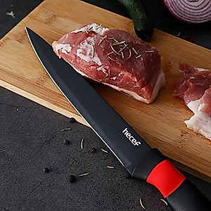 hecef Black Kitchen Knife Set with Adjustable Acrylic Stand, 6 Pcs Ultra Sharp Knives Set with Block, Ergonomic Handle Massage Design, Basic Knife Set for Chef Cutting Cooking