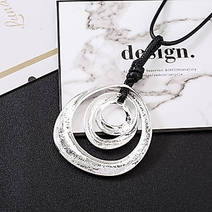 welbijoux Long Pendant Necklaces Silver Pendant Natural Black Rope Chain Bohemian Necklace for Women with Gift Box