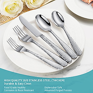 20-Piece Silverware Set, Hammered Stainless Steel Flatware Set, Heavy Duty Cutlery Set Service for 4, Mirror Polished, Smooth Edges, Utensil Set for Home and Restaurant, Dishwasher Safe