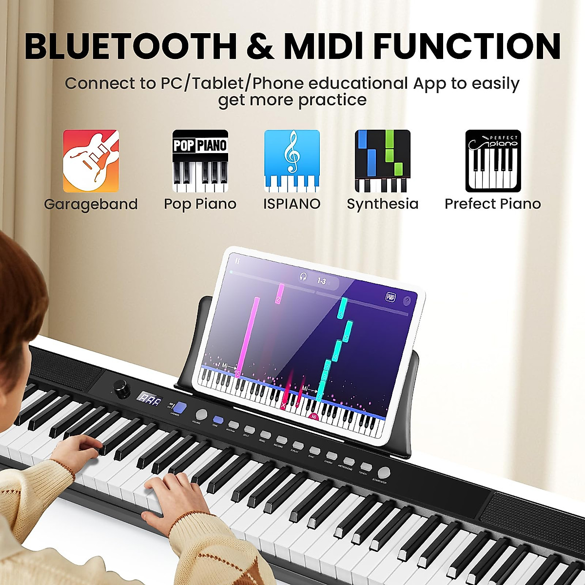 Asmuse Keyboard Piano 88 Key, Digital Piano Full Size Semi Weighted with 2 Speakers, Electric Piano Keyboard for Beginners, Music Keyboard with 128 Rhythms 128 Tones 80 Demo Songs