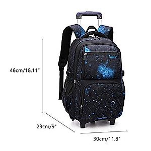 MITOWERMI Boys Rolling Backpacks Kids'Luggage Wheeled Backpack for School Kids Trolley Bags Space-Galaxy Durable Roller Bookbag on 2 Wheels