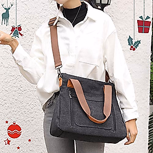 Chikencall Women’s Retro Shoulder Bag Causal Hobo Canvas Handbag and Purses Multi-pocket Shopper Satchels Christmas Tote