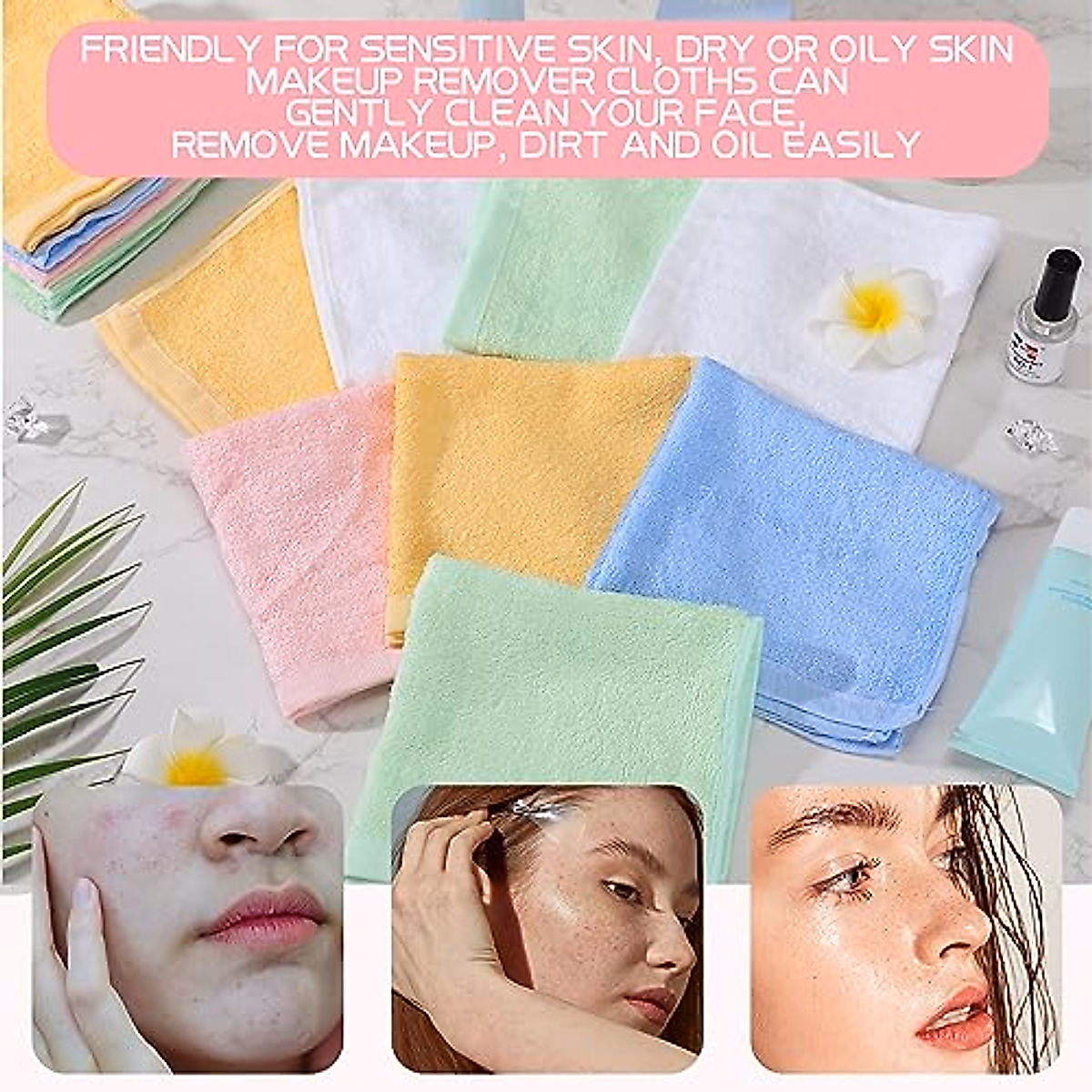 Newwiee 40 Pcs Wash Cloth Bulk Cotton Bath Hand Face Washcloths Soft Quick Drying Towel for Women Bathroom Washing Body Viscose Fiber Multipurpose Fingertip Rags(Vivid Color,12 x 12 Inch)