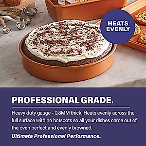 Gotham Steel Round Baking Pan Nonstick Bakeware, Round Cake Pan, – Large 9.5” x 9.5” x 2” Size, Even Heat & Non-Warp Technology, Ultra Nonstick Ceramic Coating, Dishwasher Safe, Brownish