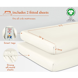 100% Organic Cotton Crib Sheets for Boys or Girls, Set Of 2 Fitted Sheets, Cooling & Softest Baby Crib Sheets for Girl, Crib Mattress Sheet or Toddler Bed Sheets, Percale (Ivory)