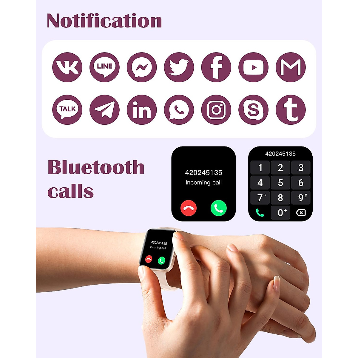 RUIMEN Smart Watches for Women Men (Answer/Make Calls) Compatible with iPhone/Android Phones, 1.85" HD Screen Fitness Tracker Heart Rate Monitor 100+ Sports Tracker Watch Waterproof (Pink)