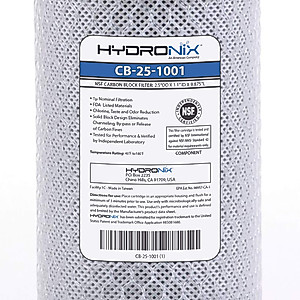 Hydronix CB-25-1001 Universal Reverse Osmosis & Drinking Systems Coconut Carbon Block Water Filter, 2.5 x 10-1 Micron