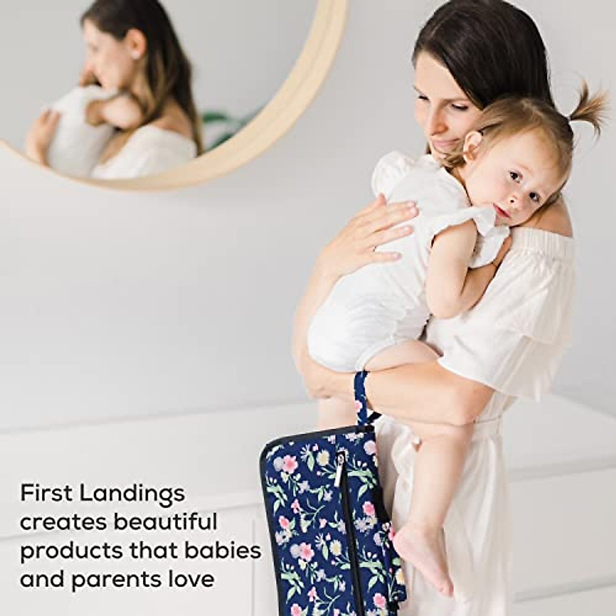 First Landings Portable Diaper Changing Pad - Convenient Travel Changing Pad and Wipe Holder - Portable Changing Pad - Navy