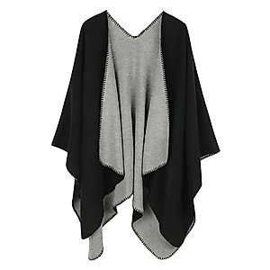 Zando Ponchos for Women Warm Shawl Wrap Open Front Poncho Winter Pashmina Shawl Printed Tassel Shawls Wrap Oversized Blanket Scarf Cape Plaid Cardigan Shawls Fashion Poncho Wrap Black Grey One Size