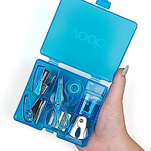 Yoobi Blue Mini Office Supply Kit – Mini School Supplies Kit for Kids & Adults – Includes Scissors, Mini Stapler, Staple Remover, Staples, Tape Dispenser & More – School, Home or Office Supplies Kit