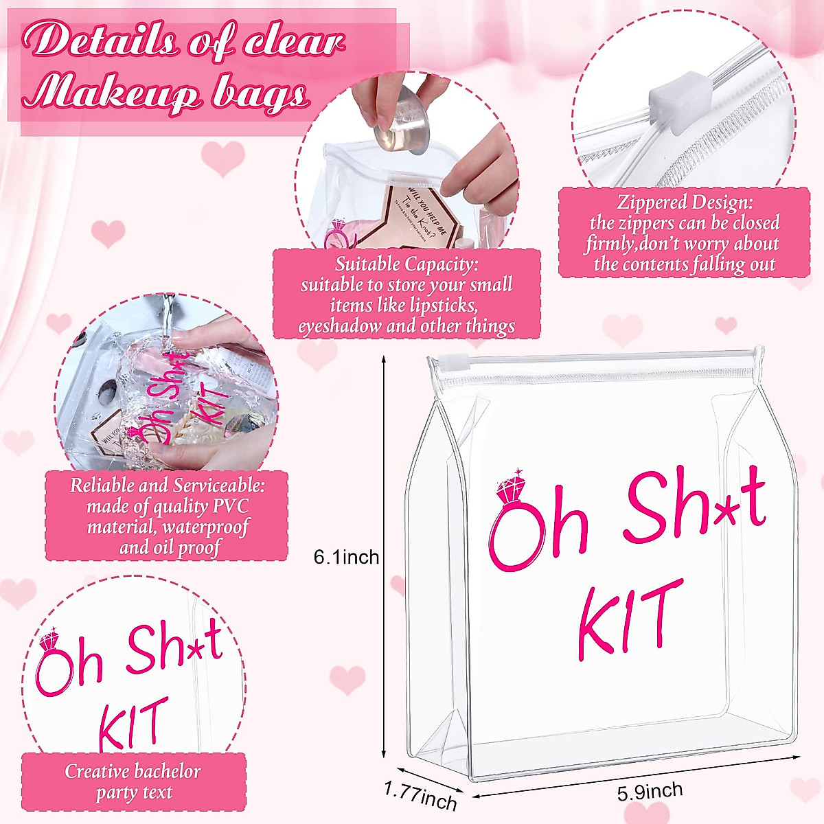 20 Pack Bachelorette Hangover Recovery Bags Bachelorette Survival Makeup Bag with Zipper Small Clear Plastic Hangover Bags for Wedding Bridal Gift Bachelorette Decorations (5.91 x 6.1 x 1.77 Inch)