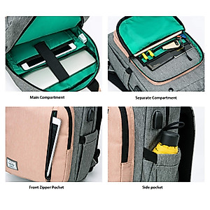 WindTook 15.6" Laptop Backpack with USB Charging Port for Women Men Travel School College Work Daypack, Grey-pink