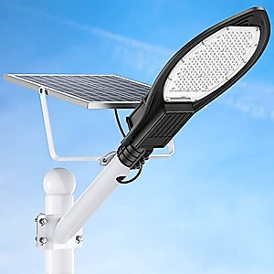 LED Solar Street Lights Outdoor Waterproof,A-ZONE Modern Leaf Shape 500W Dusk to Dawn Solar Street Lamp Remote Control Light 30000 Lumens with Separate Panel for Backyard,Parking Lot,Garage