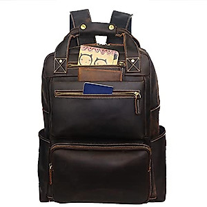 Leather Backpack for Men,Travel Backpack Men Laptop Backpack Trolley Sleeve,Rucksack Men Fits 15.6 Inch Notebook,Brown (Classic Black)