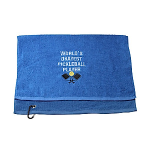 Pickleball Towel World's Okayest Pickleball Player Embroidered Sports Teem Hand Towel Gift for Pickleball Player (World's Okayest Pickleball)