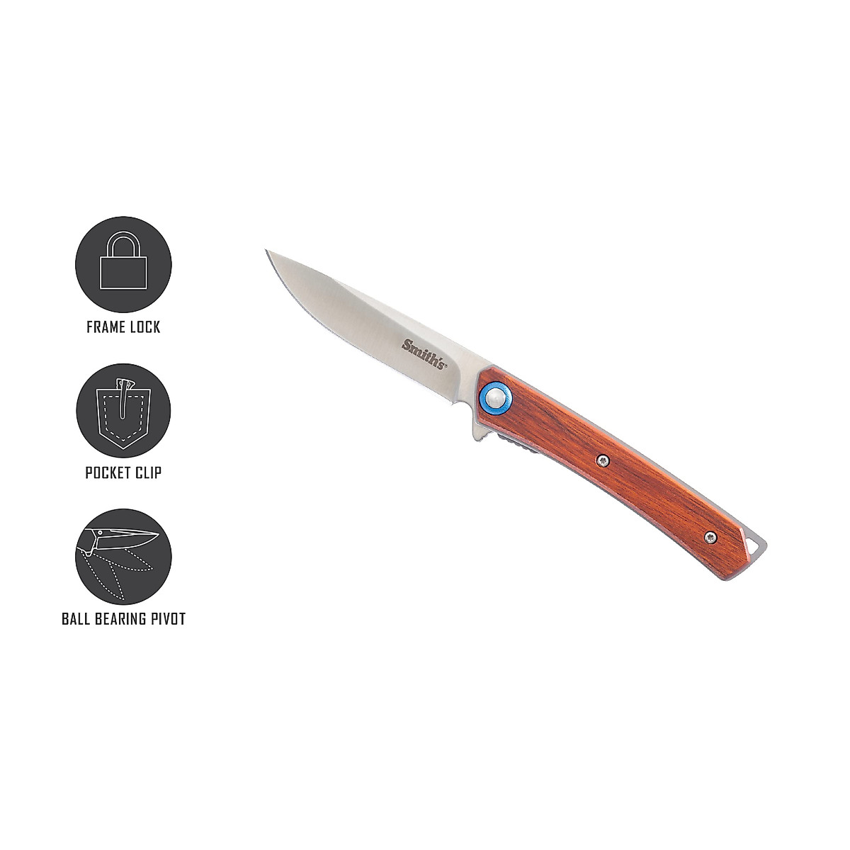 Smith's 51304 Ecesis Pocketknife – 3.00" Stainless Steel Blade – Natural Wood Handle – Slim Design – Flip Open – Pocket Clip – Everyday Carry – Gift for Men – Frame Lock Straight Edge Blade