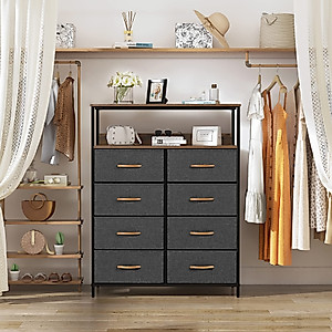 LYNCOHOME Dresser for Bedroom with Shelves, Chest of Drawers for Bedroom, Closet, Clothes, Bureau, Sturdy Steel Frame, Wood Top, Removable Fabric Drawers (Charcoal)