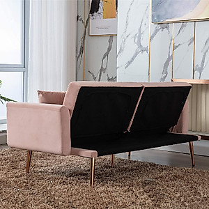 TITA-DONG Velvet Sofa Convertible Sleeper Sofa,Modern Tufted Sofa Bed with 2 Throw Pillow & Gold Plating Base 5 Leg, Adjustable Folding Accent Sofa Couch for Living Room