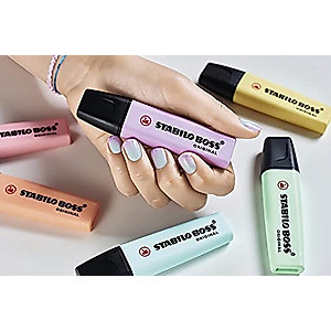 STABILO Highlighter BOSS ORIGINAL - Essential Pastel Pack of 5 - Mint Green, Turquoise, Lilac Haze, Pink Blush & Creamy Peach