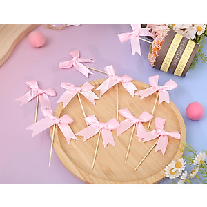 Pink Bow Cupcake Toppers - Pink Bow Cake Topper,Pink Bow Birthday Decorations,Coquette Themed Party Decoration,Bridal Shower Bachelorette Cake Toppers