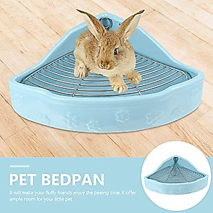 VILLCASE Large Rabbit Litter Box, Pet Ceramic Toilet Small Animal Litter Cage Potty Trainer Corner Box Bigger Pets Pan Fanshaped for Adult Guinea Pigs/Chinchilla/Ferret/Galesaur/Bunny (Blue)