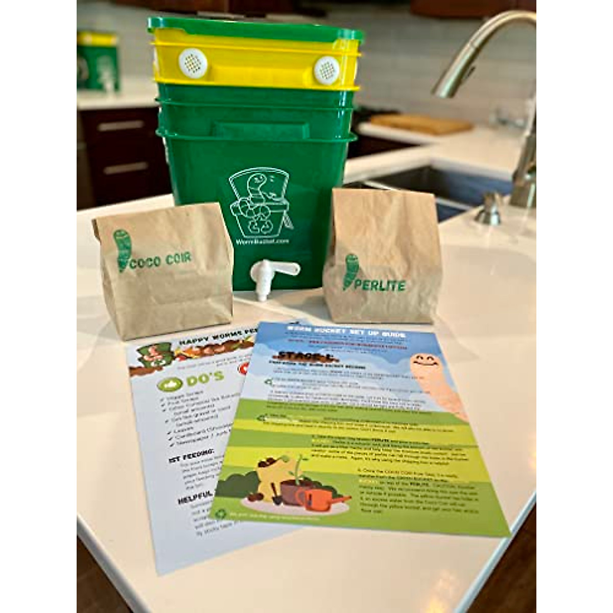 Worm Bucket Indoor Composting Kit for Making Worm Castings and Worm Tea