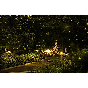 EOYIZW Garden Decor, 32" (2 Pack) Garden Solar Lights Outdoor Decor, Crystal Glass Globe Metal Moon Stake Light, Yard Art Decorations Ornaments Light Warm White LED for Lawn, Patio, Pathway