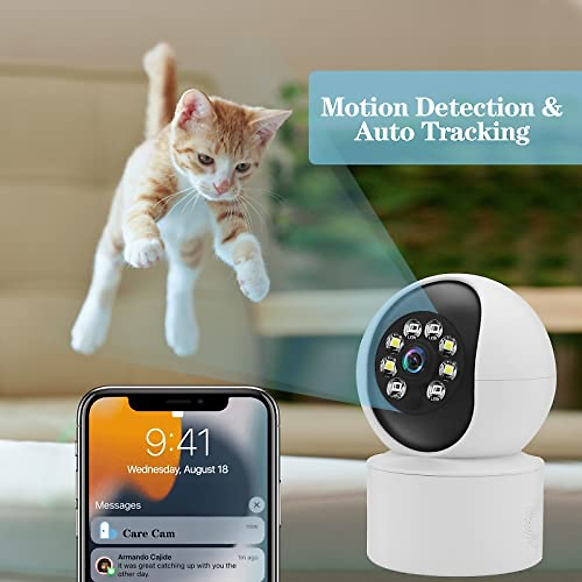 WiFi Plug-in Indoor Security Camera 360-degree Wireless 1080P 2.4GHz Pan Tilt Home Smart Surveillance Camera for Pet/Baby Monitor with Night Vision Motion Detection Dog Camera