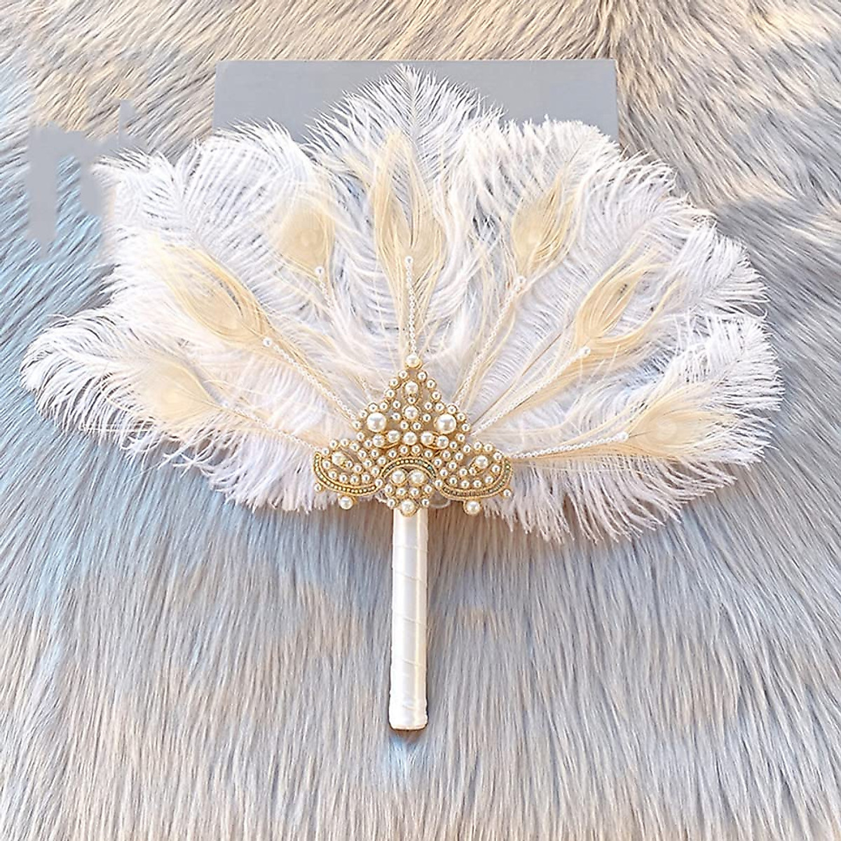 Abaodam Fan Bridal Bouquets for Bride Ostrich Peacock Middle East White Lupine