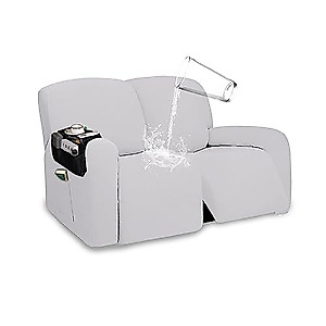 Auctus Loverseat Slipcovers, Waterproof Recliner Slipcovers, Velvet 6-Piece Set, Skin-Friendly Double Sofa Cover, Recliner Cover Waterproof and Washable, Armrest Storage Bag Included(Beige)