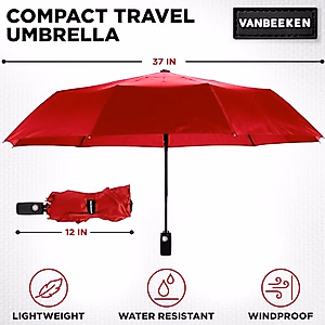 VAN BEEKEN Automatic Open and Close Umbrella, Red, for Men and Women