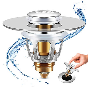 Bathroom Sink Stopper,UniversalBasin Pop Up Bathroom Drain Stopper, for 1.1~1.5 in U.S. Standard Drain Holes, with Hair Catcher Anti Clogging Bathroom Sink Drain Strainer (Silver1)