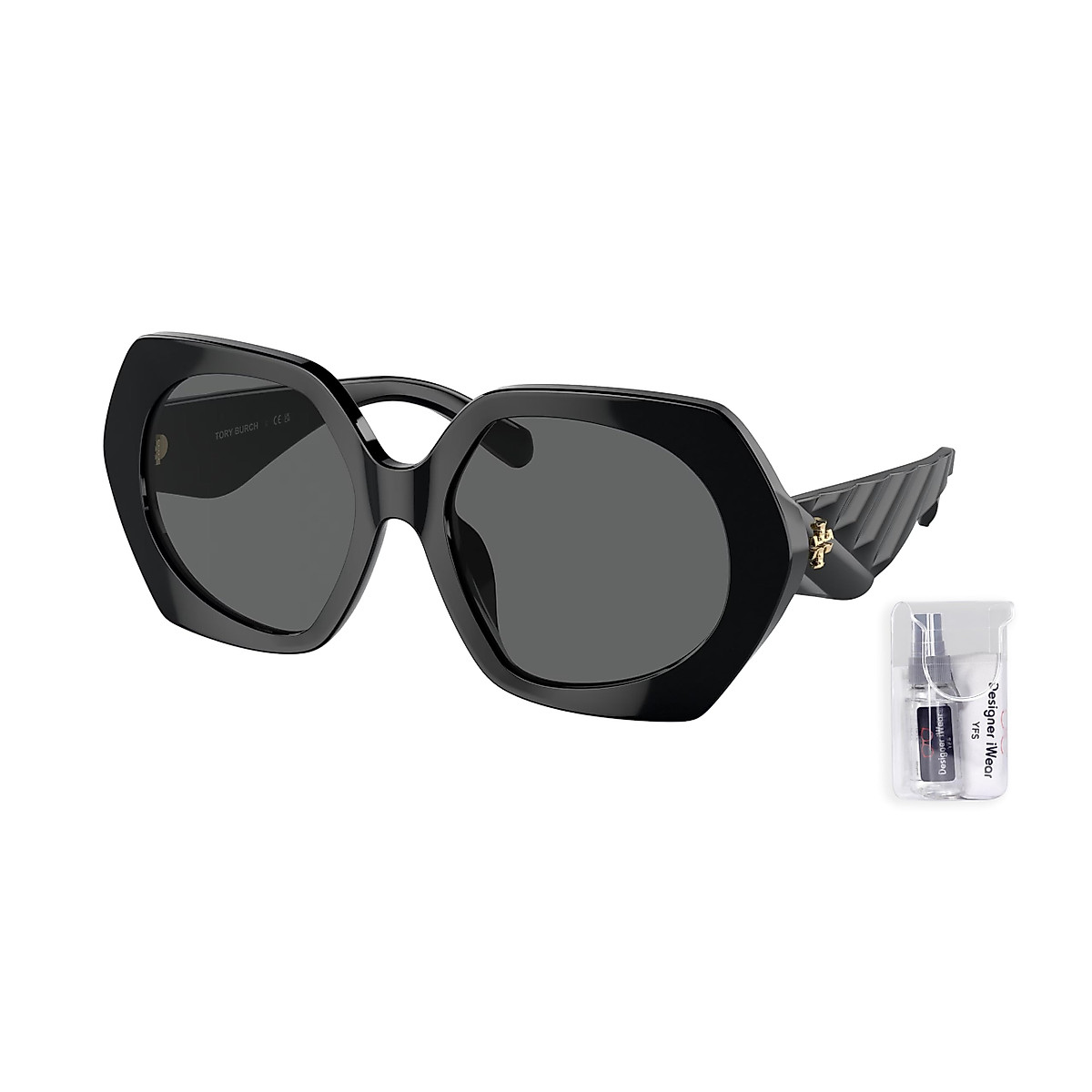 Tory Burch TY7195U 170987 55MM Black/Dark Grey Hexagonal Sunglasses for Women + BUNDLE With Deisgner iWear Complimentary Eyewear Kit