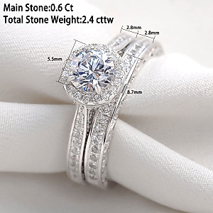 Newshe Wedding Rings for Women Engagement Ring Set 925 Sterling Silver 2.4Ct Round White AAAAA Cz Size 8