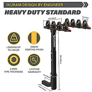 IKURAM R 4 Bike Rack Bicycle Carrier Racks Hitch Mount Double Foldable Rack for Cars, Trucks, SUV's and minivans with a 2" Hitch Receiver