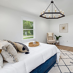 Wellmet 12 Light Large Chandeliers for High Ceilings, Modern Farmhouse Chandelier 40" Diameter, Black and Gold Wagon Wheel Light Fixture for Foyer, Dining Room, Living Room, Hexagon Shape