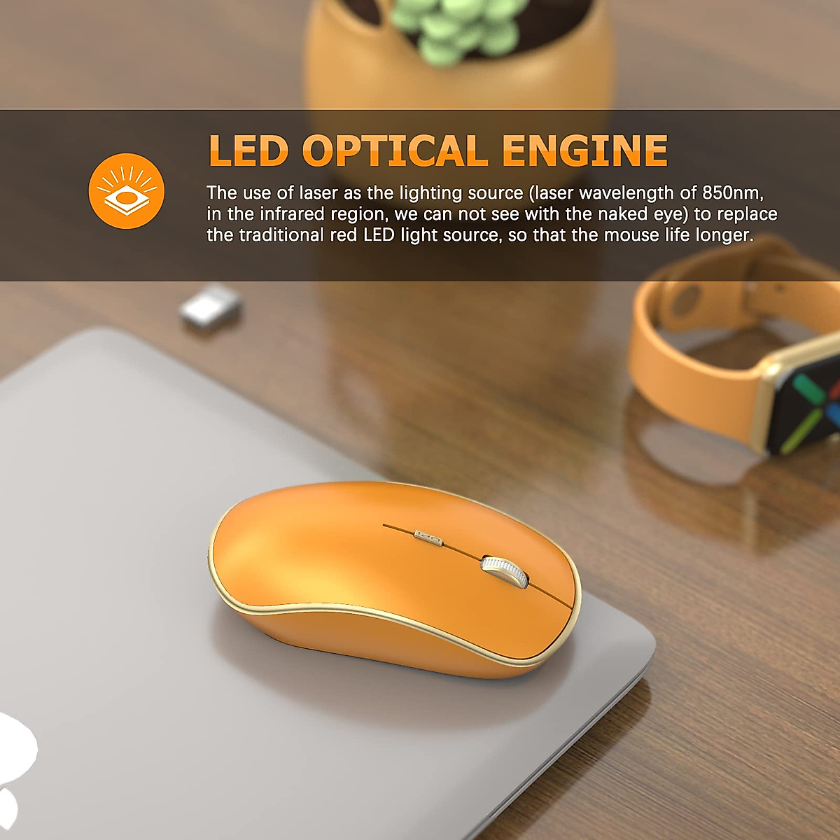 JOYACCESS J 2.4G Wireless Mouse Soft Click, Silent Travel Wireless Mouse for Laptop, 3200 DPI, 5 Adjustment Levels, Computer Mouse Wireless for Chromebook, Mac, PC, Notebook - Orange