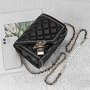 Quilted Cellphone Crossbody Purses for Women, Chain Small Black Shoulder Pearl Bag, Retro Evening Clutch Handbag for Prom, Party, Wedding, Cocktail