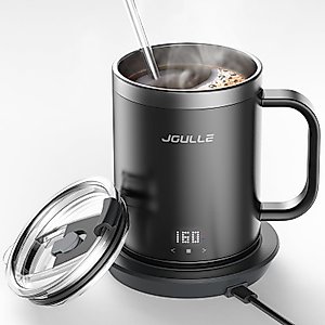 Coffee Mug Warmer Set for Desk, Electric Coffee Cup Warmer with Temperature Control & Self-Heating for Coffee, Beverage, Milk, Tea, LED Temp and Battery Level Display, 14oz (Cup Included)